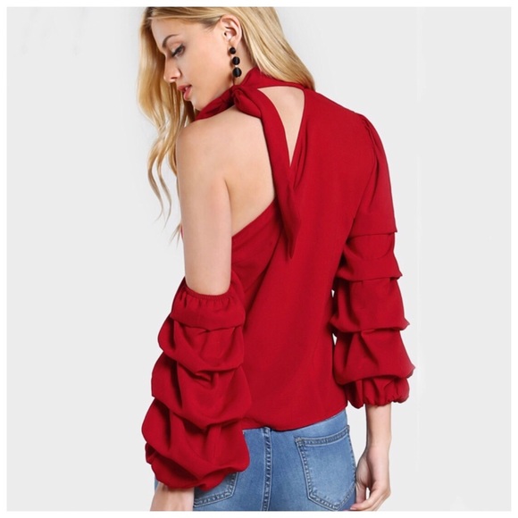 Tops | Red Ruffle One Shoulder Top | Poshmark